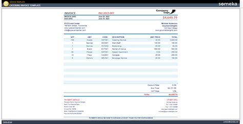 Catering Invoice Template Free Template