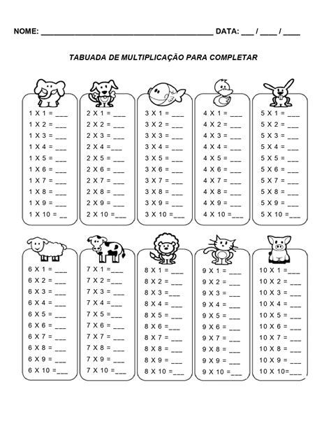 Tabela De Multiplicao Para Imprimir