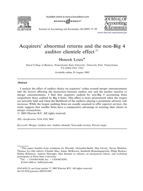 Acquirers Abnormal Returns And The Non Big 4 Auditor Clientele Effect