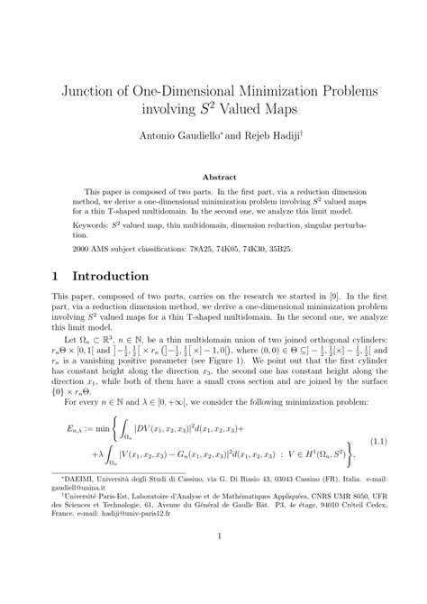Pdf Junction Of One Dimensional Minimization Problems Involving S2