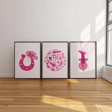 Chic Pink Cowgirl Wall Art Set Western Cowgirl Prints Cute Western