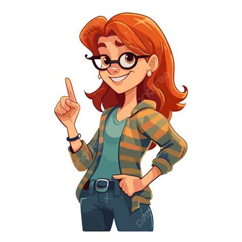 Confidence Clipart Cartoon Girl With Glasses Gives The Finger Up Vector