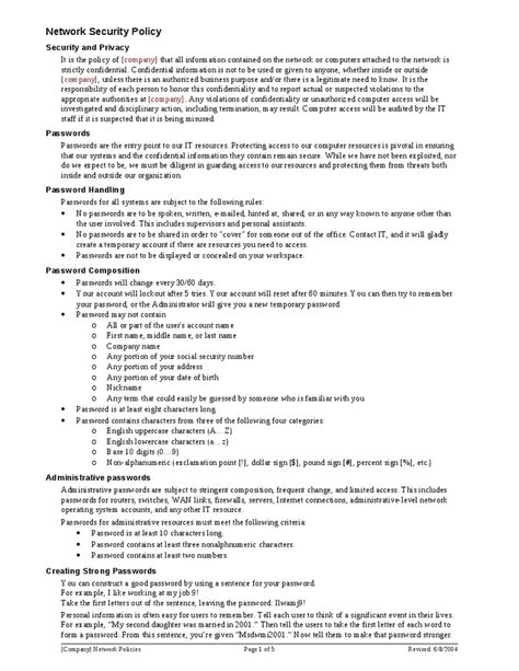 Network Security Plan Template