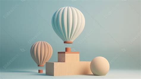 무료 푸른 하늘 휴가는 열기구가 보이는 빈 제품 연단의 미니멀한 3d 렌더링으로 휴가에서 영감을 받은 개념을 위한 장면을 설정합니다 Ppt 배경 Slidesdocs