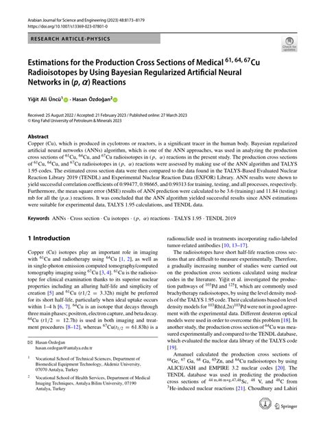 Pdf Estimations For The Production Cross Sections Of Medical 61 64 67cu Radioisotopes By