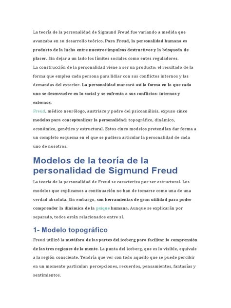 La Teoría De La Personalidad De Sigmund Freud Pdf Carné De