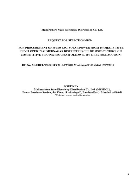 Fillable Online Msedcl Invites Request For Selection For 550 Mw Solar Fax Email Print