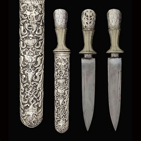 Antique Bhutan Tibet Dagger Silver Hilt And Scabbard Buddhist