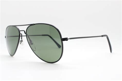 Vintage 80s Aviator Sunglasses Black Metal Frame With Dark Green