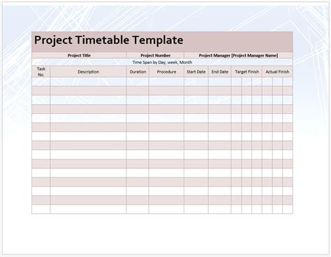 √ Free Editable Project Timetable Template