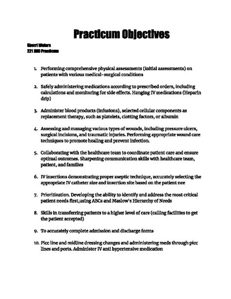 Practicum Objectives Notes Practicum Objectives Sherri Waters 221