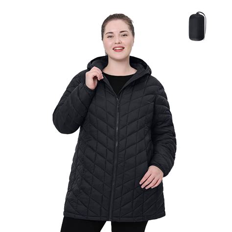 Hhe Plus Size Packable Puffer Jacket Womens 1x 6x Water Resistant Lightweight Hooded Winter