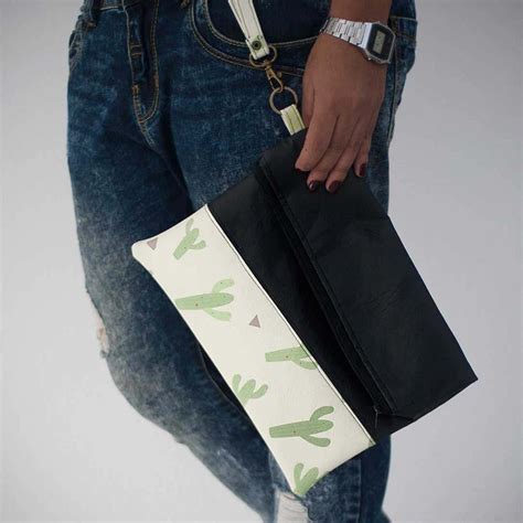 Cactus Fold Over Clutch Crossbody Vegan Leather Cactus Pouch Cacti