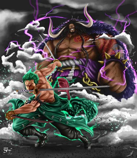The Illustration Roronoa Zoro Vs Kaido With The Tags Samurai
