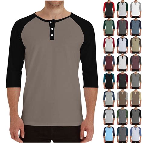 Lodieny Henley Shirts For Men Regular Fit Raglan 34 Sleeve Jersey Baseball T Shirts Casual