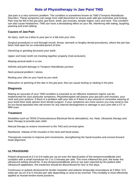 Pdf Role Of Physiotherapy In Temporo Mandibular Joint Dysfunction Dokumen Tips