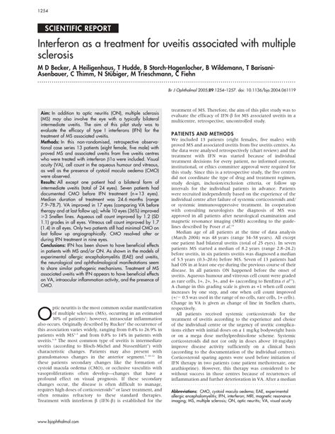 Pdf Interferon As A Treatment For Uveitis Associated With Multiple