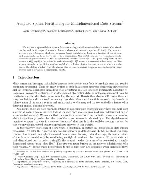 Pdf Adaptive Spatial Partitioning For Multidimensional Data Streams
