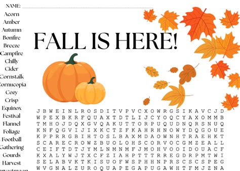Fall Is Here Word Search Printable With Answer Key — Autumn Vocabulary