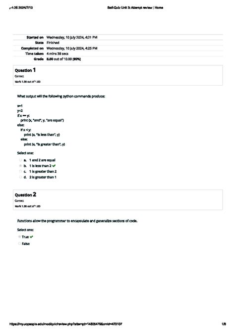 Self Quiz 3 Cs 1101 This A Training Test For Python Progamming For