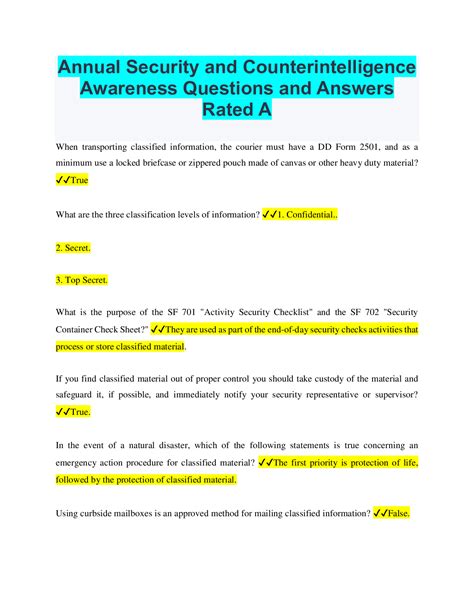 Annual Security And Counterintelligence Awareness Questions And Answers