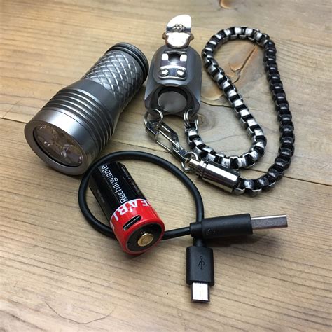 Brass Skull Clip Edc Flashlight Rechargeable Micro Usb