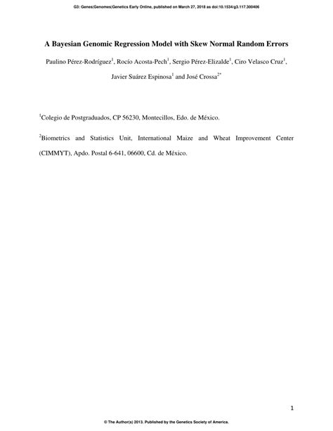 Pdf A Bayesian Genomic Regression Model With Skew Normal Random Errors