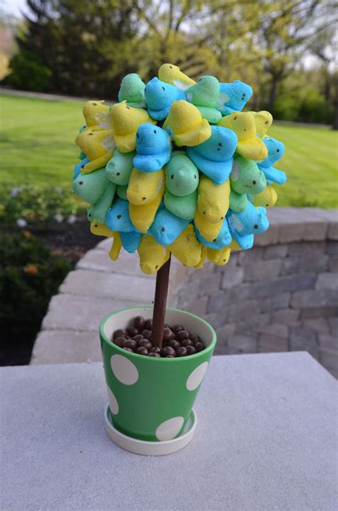 Peep Topiary Tree Chocolate Coated Dowel 12 In And Plaster Base