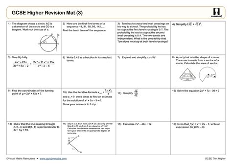Gcse Higher Revision Mat 3 Worksheet Comprehensive Gcse Maths Worksheets