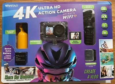 Vivitar 4k Ultra Hd Action Camera Kit Dual Screen Wifi Bonus Battery