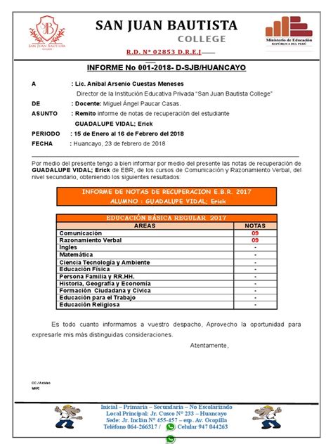 Modelo De Informe De Notas Pdf Aprendizaje Modificación De