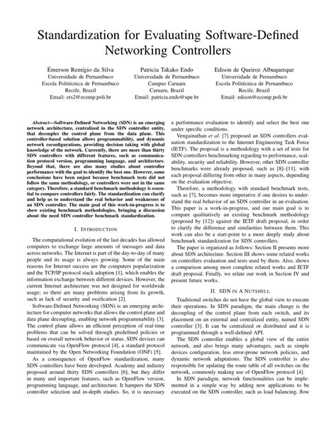 Pdf Standardization For Evaluating Software Defined Networking