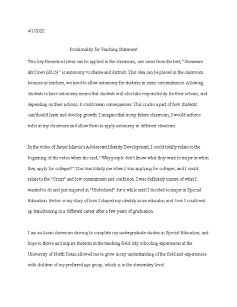 Positionality Statement 41 Positionality For Teaching Statement Two