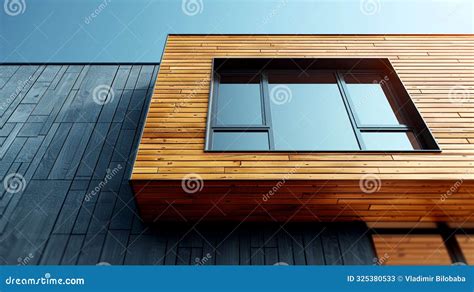 Edificio Moderno Con Fachada De Madera Y Ventana Stock De Ilustración