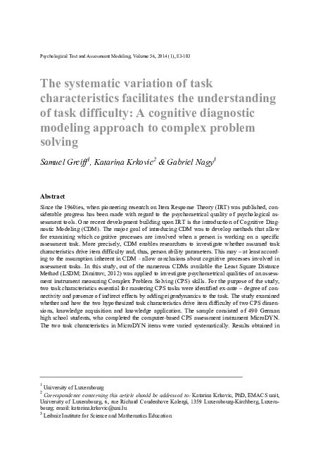 Pdf The Systematic Variation Of Task Characteristics Facilitates The Understanding Of Task