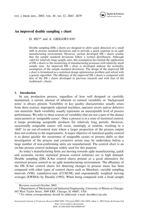 Pdf An Improved Double Sampling S Chart