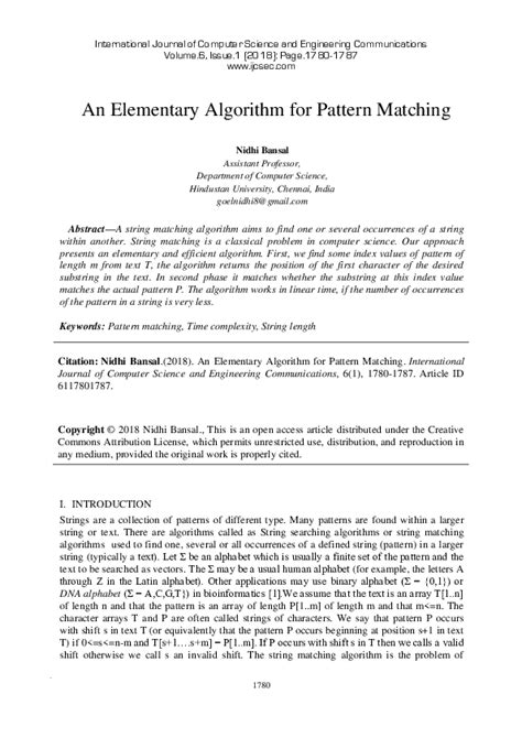 Pdf An Elementary Algorithm For Pattern Matching