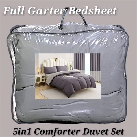 Thick 5in1 Full Garter Bedsheet Comforter With Duvet Cover Set Single