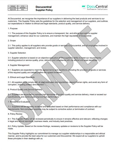 Supplier Policy Template