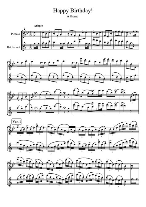 Happy Birthday Clarinet Sheet Music Variations On Happy Birthday For