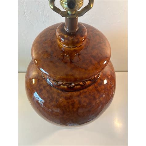 Vintage Mid Century Modern Tortoise Shell Ceramic Ginger Jar Lamp Nightlight Chairish