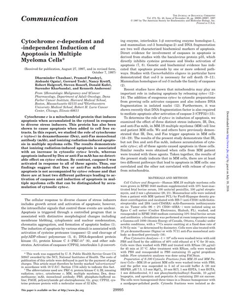 Pdf Cytochrome C Dependent And Independent Induction Of Apoptosis In