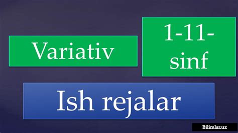 1 11 Sinflar 2024 2025 O‘quv Yili Uchun Variativ Ish Rejalar