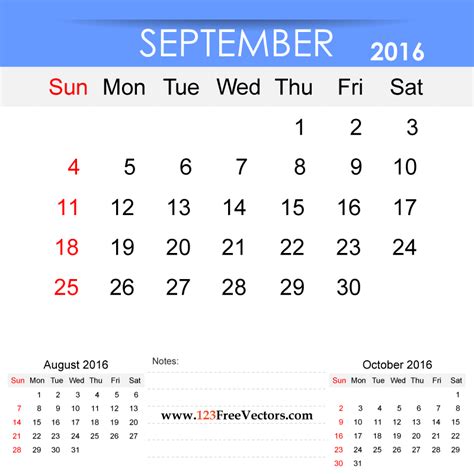 September 2016 Calendar Printable Download Free Vector Art Free Vectors