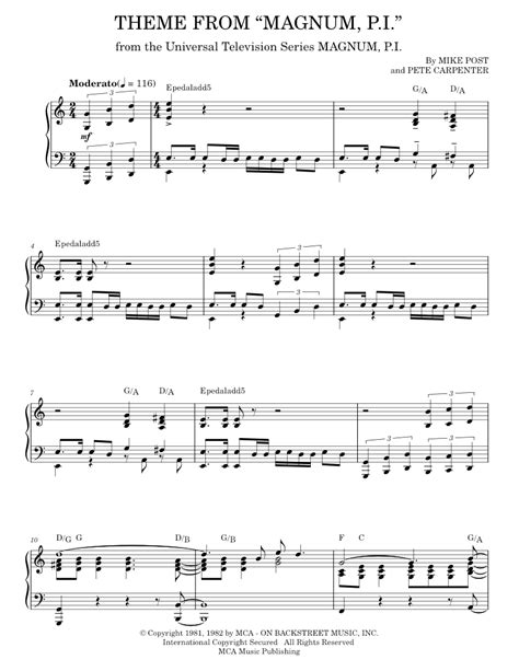 Play Official Version Of Magnum Pi Theme Sheet Music By Mike Post
