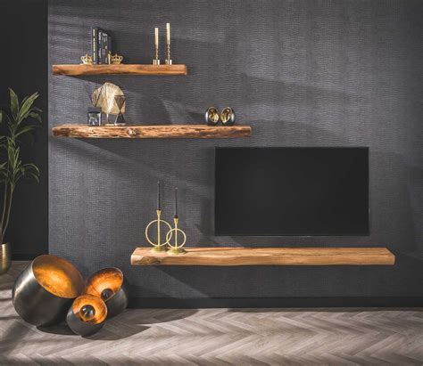 Wandregal Holzregal Regal 200 Cm Akazie Mit Baumkante