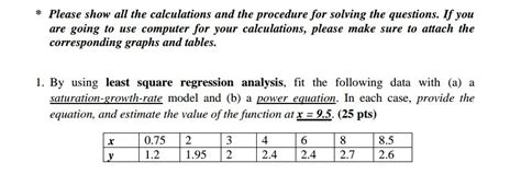 solved using least square regression analysis fit the