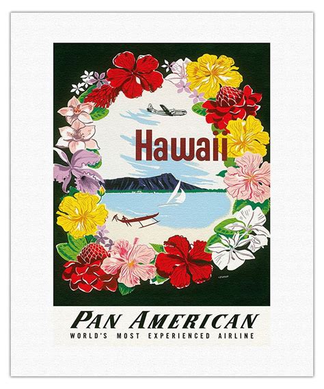 Hawaii Flower Lei And Diamond Head Crater Pan American World Airways Vintage Hawaiian