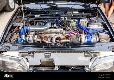Samara Russia May 19 2018 Tuned Turbo Car Engine Of Toyota In Lada Vehicle Under The Hood