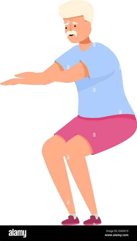 Senior Man Doing Squats Elderly Man Exercising Active Retirement Illustration Elderly Man Is